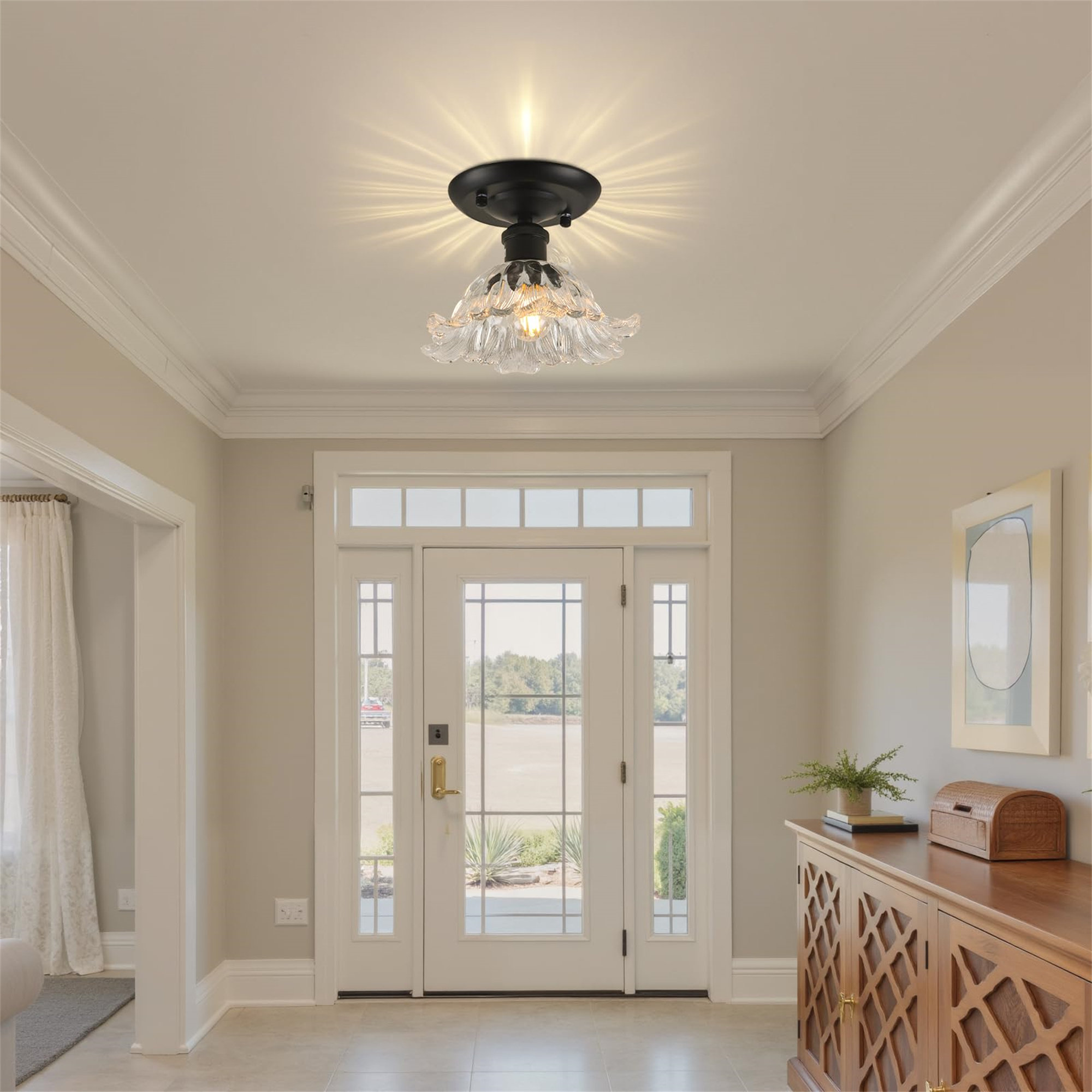 Mercer41 Vintage Floral Glass Ceiling Light, Semi-Recessed Light Shade ...